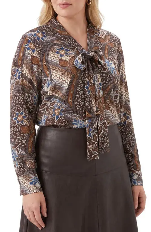 Karen Kane Bow Split Neck Long Sleeve Top