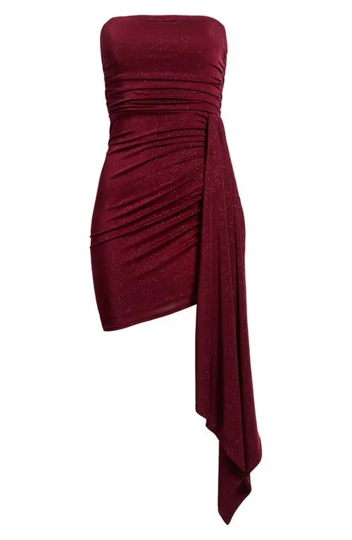 EMERALD SUNDAE Glitter Knit Strapless Minidress With Side Drape
