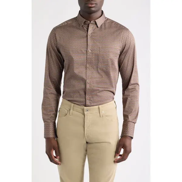 Johnston & Murphy Logan Print Button-up Shirt - Brown/navy Multi Diamond