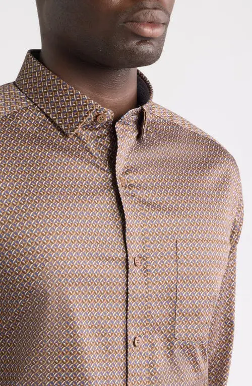 Johnston & Murphy Logan Print Button-up Shirt - Brown/navy Multi Diamond