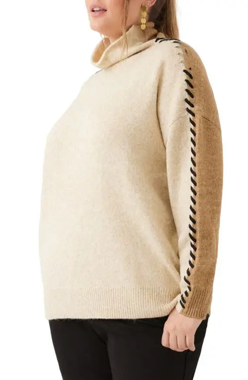 Karen Kane Contrast Stitch Mock Neck Sweater