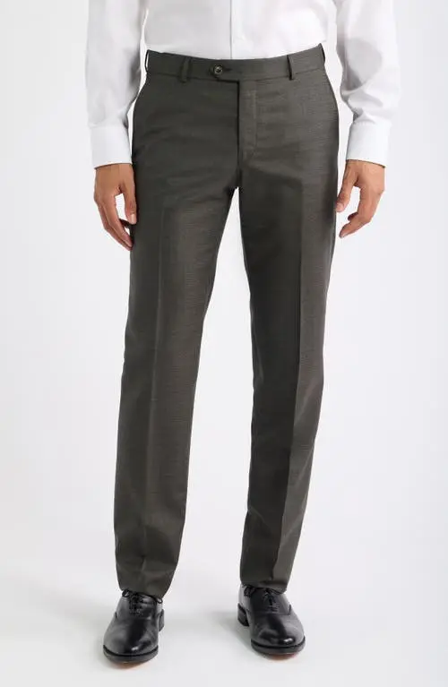 Berle Flat Front Serge Wool Dress Pants - Olive Brown