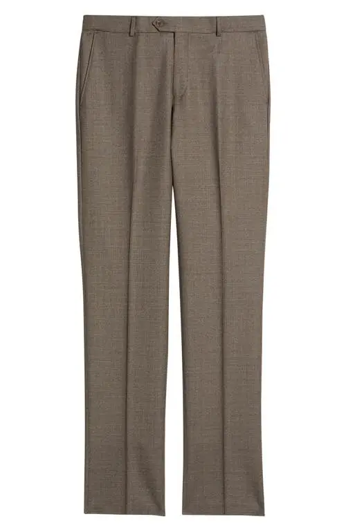 Berle Flat Front Serge Wool Dress Pants - Tan Mix