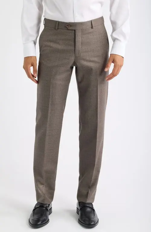 Berle Flat Front Serge Wool Dress Pants - Tan Mix