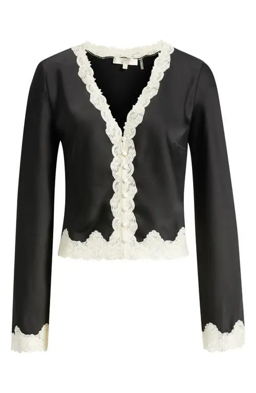 LoveShackFancy Fioretta Lace Trim V-neck Top - Black