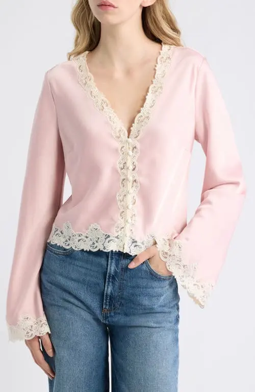 LoveShackFancy Fioretta Lace Trim V-neck Top - Pink
