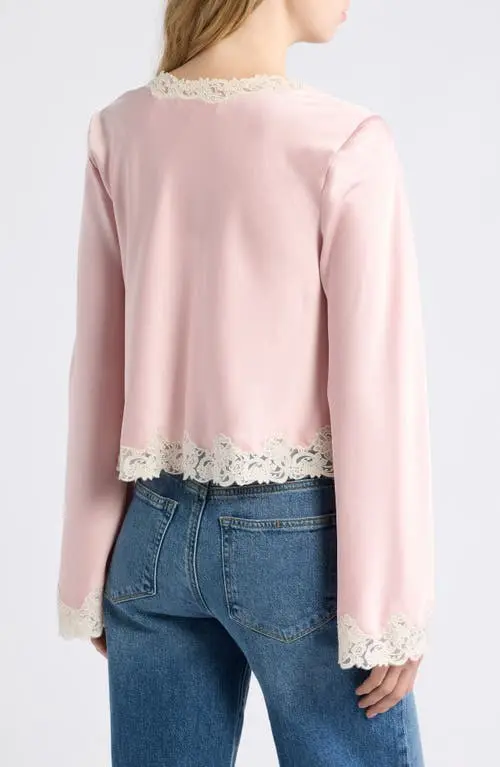 LoveShackFancy Fioretta Lace Trim V-neck Top - Pink