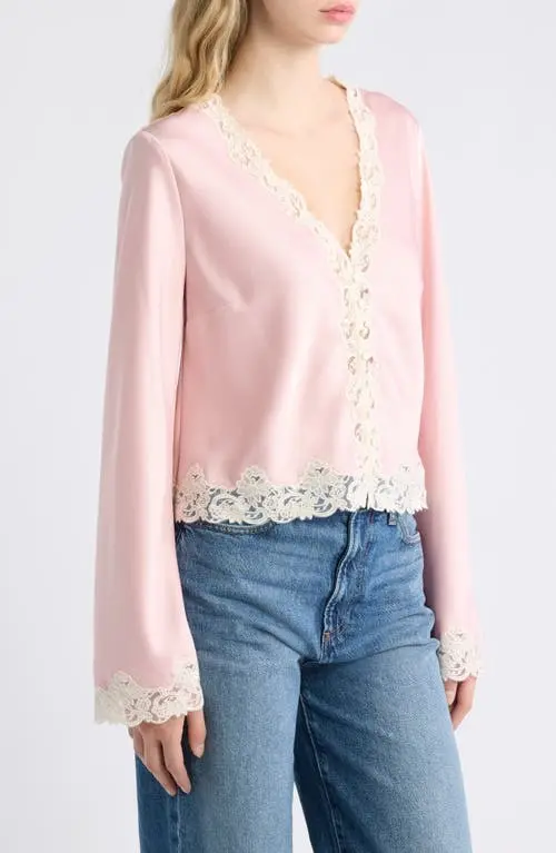 LoveShackFancy Fioretta Lace Trim V-neck Top - Pink