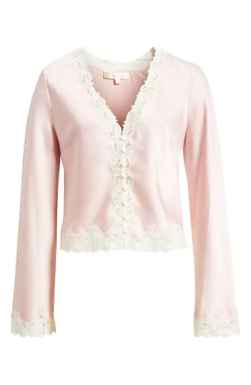 LoveShackFancy Fioretta Lace Trim V-neck Top - Pink