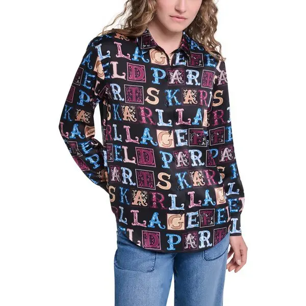 Karl Lagerfeld Paris Eiffel Tower Button-up Top - Black Multi