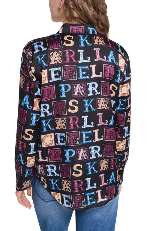 Karl Lagerfeld Paris Eiffel Tower Button-up Top - Black Multi