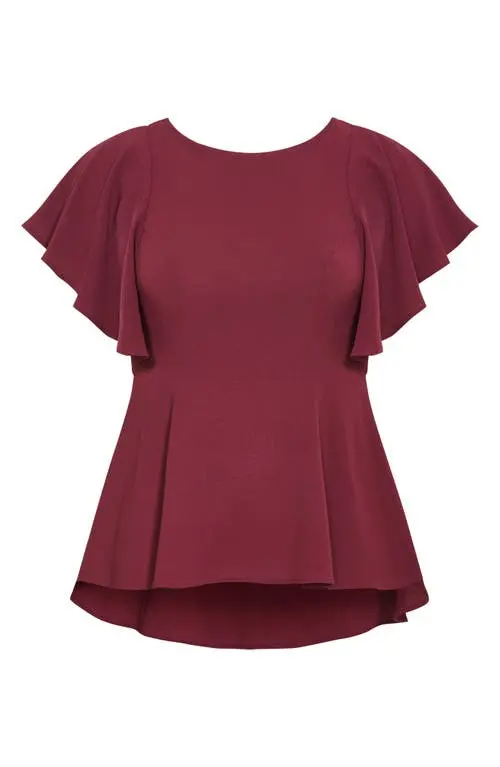 City Chic Romantic Flutter Sleeve Peplum Top