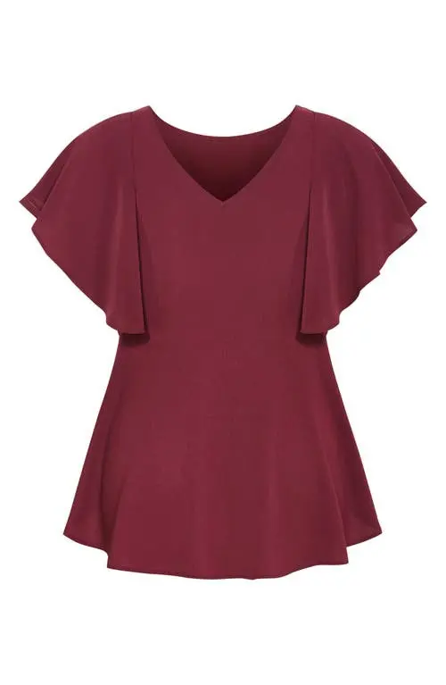 City Chic Romantic Flutter Sleeve Peplum Top