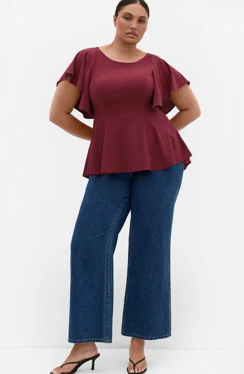City Chic Romantic Flutter Sleeve Peplum Top