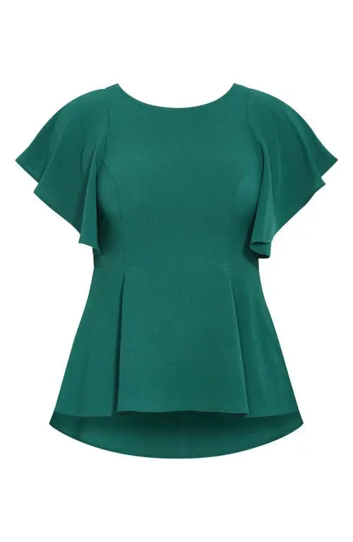 City Chic Romantic Mood Flutter Sleeve Peplum Top - Jade