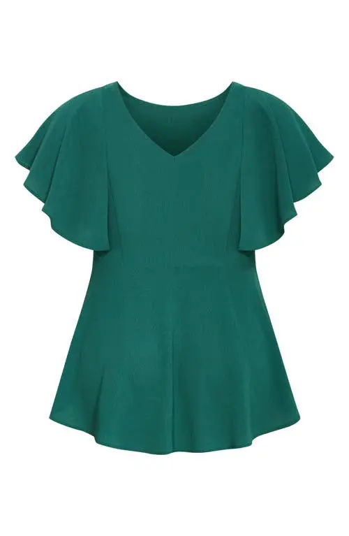 City Chic Romantic Mood Flutter Sleeve Peplum Top - Jade