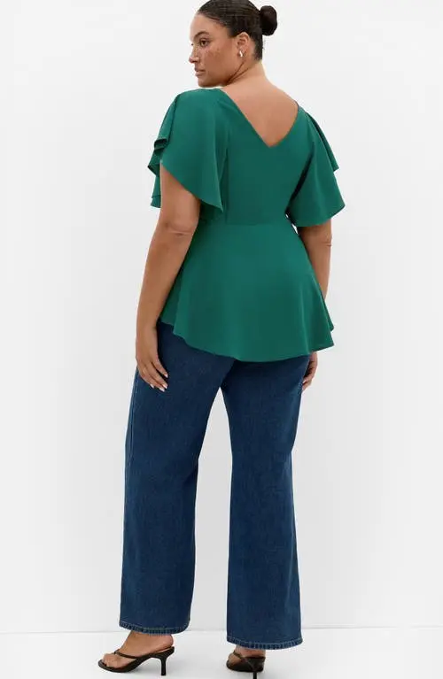 City Chic Romantic Mood Flutter Sleeve Peplum Top - Jade