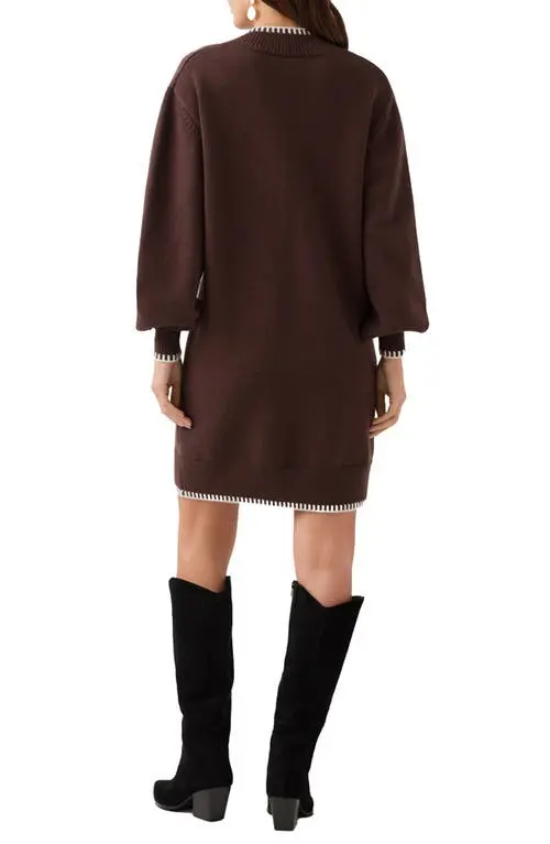 Karen Kane Varsity V-neck Long Sleeve Sweater Minidress