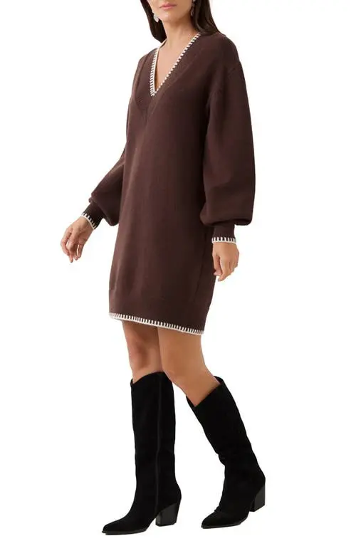 Karen Kane Varsity V-neck Long Sleeve Sweater Minidress