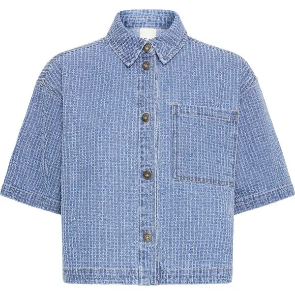 ICHI Isalia Broken Denim Shirt - Medium Blue Broken Denim