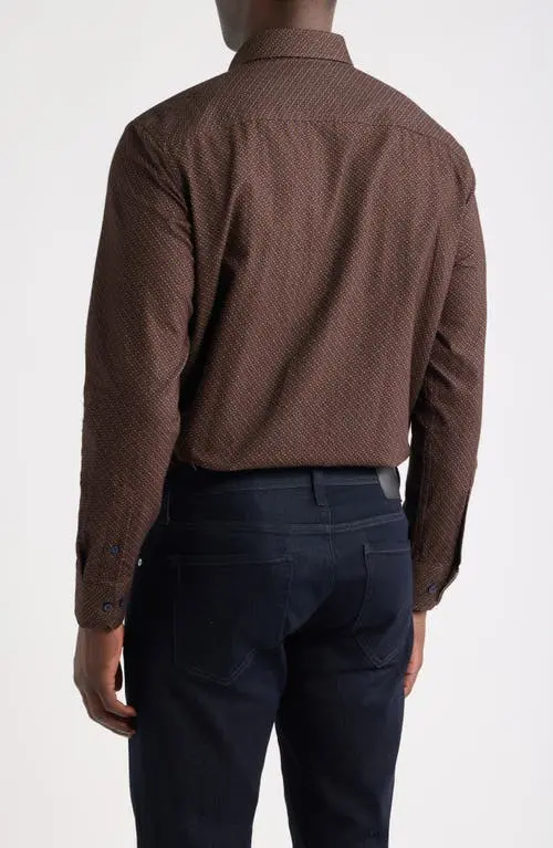 Johnston & Murphy Lane Print Cotton Button-up Shirt - Brown/navy Linked Oval