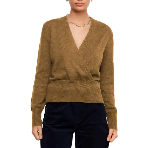 Karen Kane Wrap Front Cotton Blend Sweater - Caramel