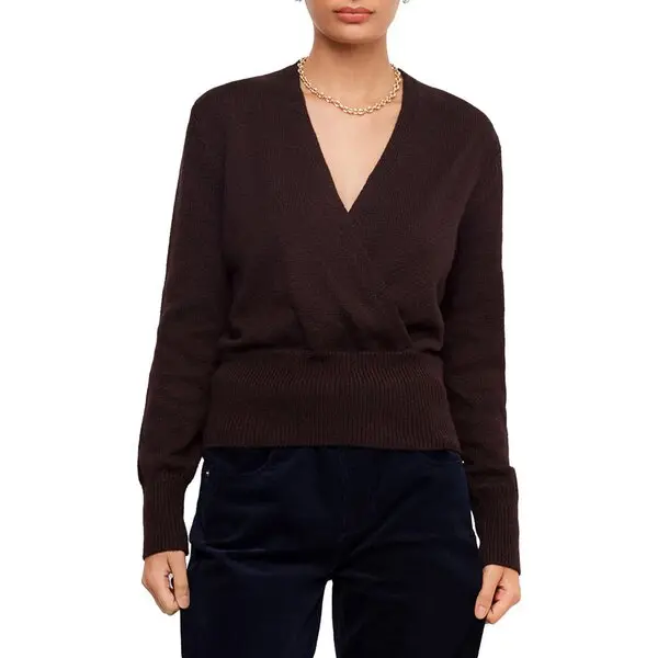 Karen Kane Wrap Front Cotton Blend Sweater - Chocolate