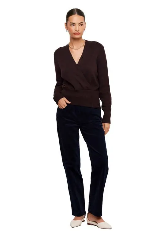 Karen Kane Wrap Front Cotton Blend Sweater - Chocolate