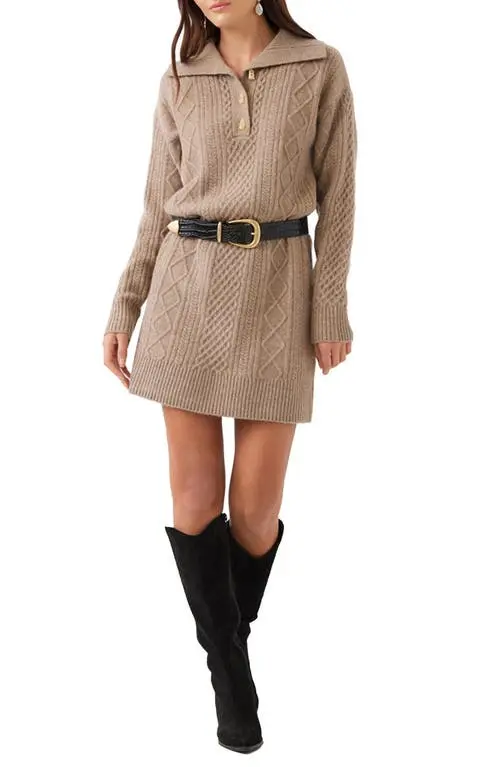 Karen Kane Cable Knit Sweater Dress - Wheat