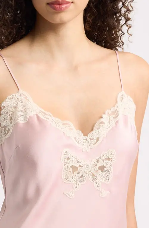 LoveShackFancy Lomira Satin & Lace Midi Slipdress - Pink