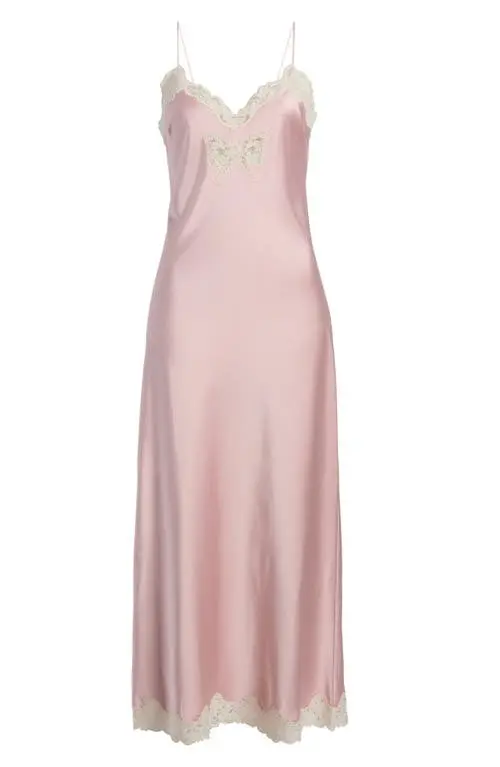LoveShackFancy Lomira Satin & Lace Midi Slipdress - Pink