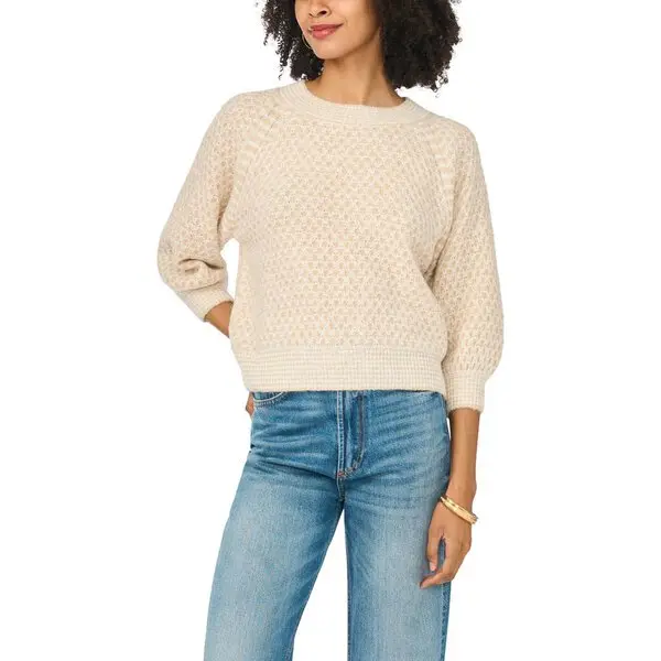 Vince Camuto Tuck Stitch Raglan Crewneck Sweater - Malted