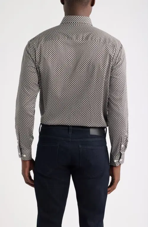 Johnston & Murphy Logan Print Button-up Shirt - Black/tan Mini Tile