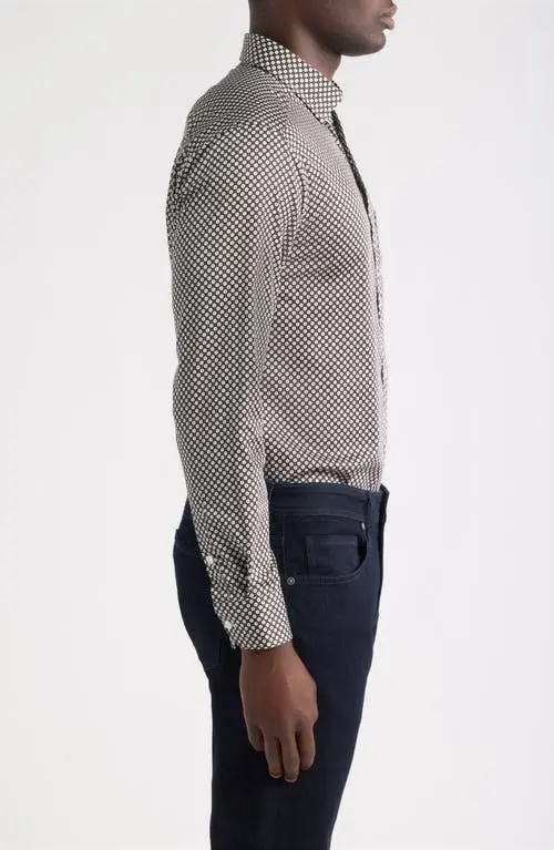 Johnston & Murphy Logan Print Button-up Shirt - Black/tan Mini Tile