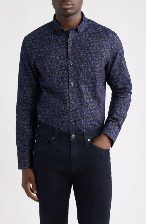Johnston & Murphy Lane Print Cotton Button-up Shirt - Navy/brown Frond