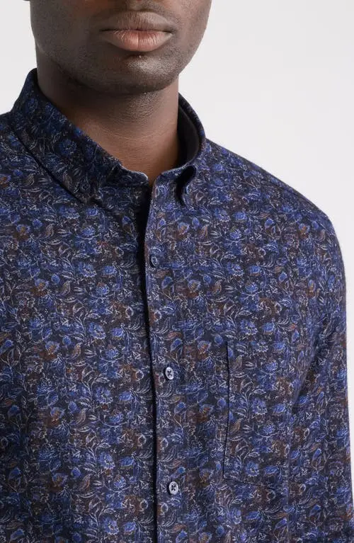 Johnston & Murphy Lane Print Cotton Button-up Shirt - Navy/brown Frond
