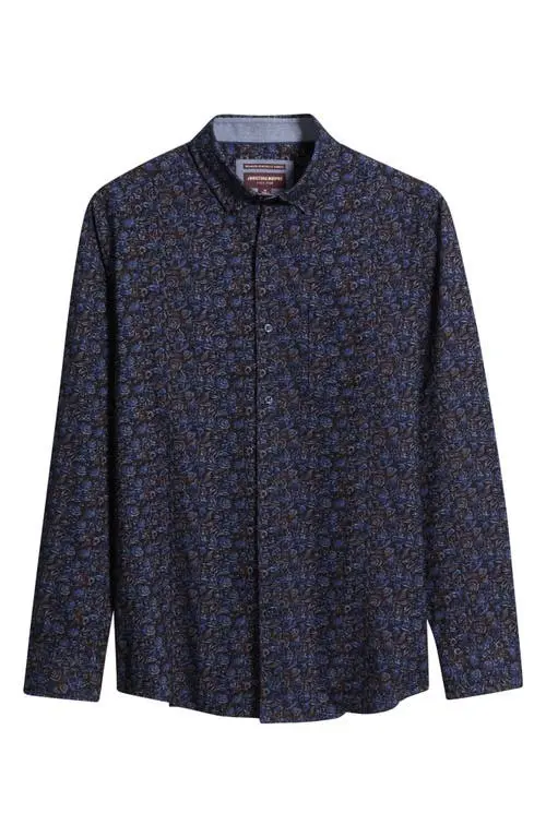 Johnston & Murphy Lane Print Cotton Button-up Shirt - Navy/brown Frond