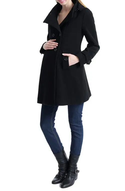 KIMI + KAI Penelope Wool Blend Maternity Trench Coat - Black