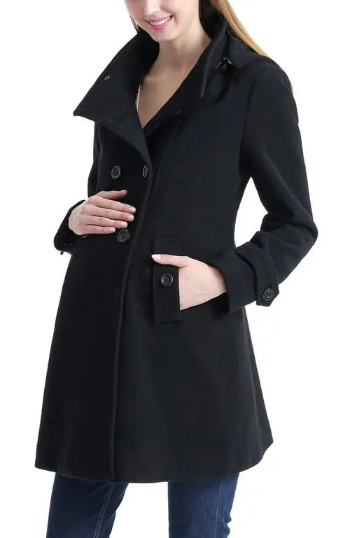 KIMI + KAI Penelope Maternity A-line Wool Coat - Black