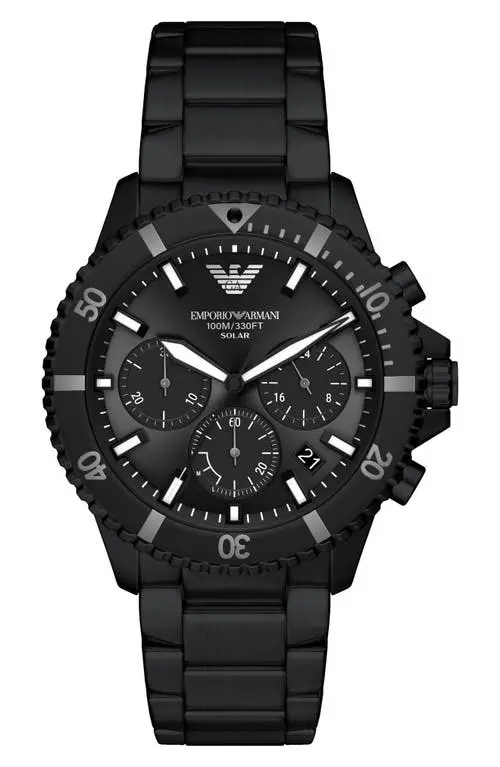 Emporio Armani World Explorer Solar Chronograph Bracelet Watch - Black