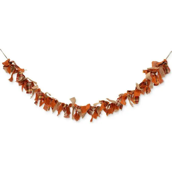 GLITZHOME 6ft Fall Fabric Plaid Garland - Orange