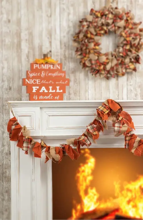 GLITZHOME 6ft Fall Fabric Plaid Garland