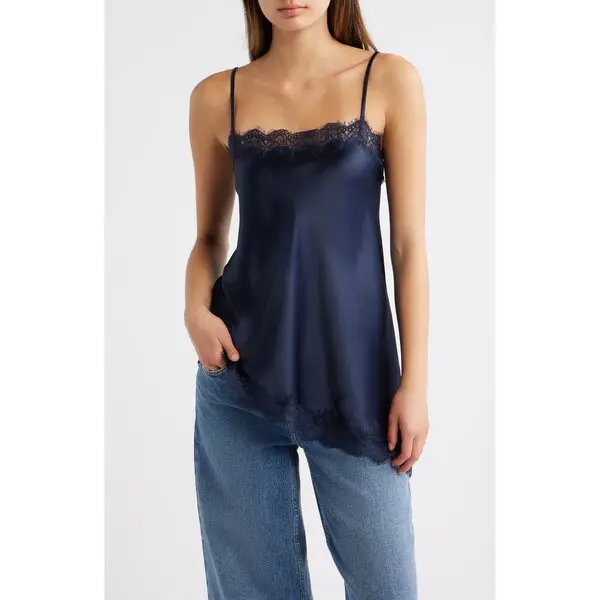 DAMSON MADDER Tansy Satin And Lace Cami - Navy