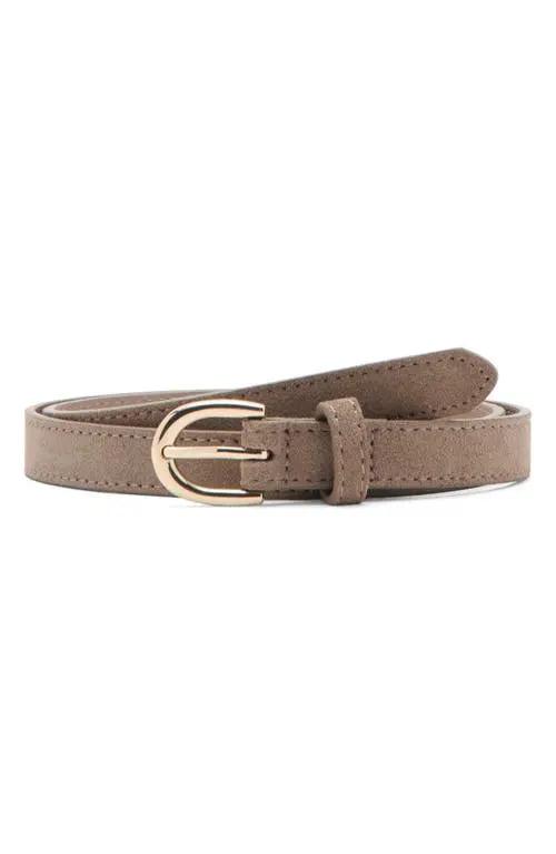 Mango Skinny Suede Belt With Gold Tone Buckle - Medium Brown