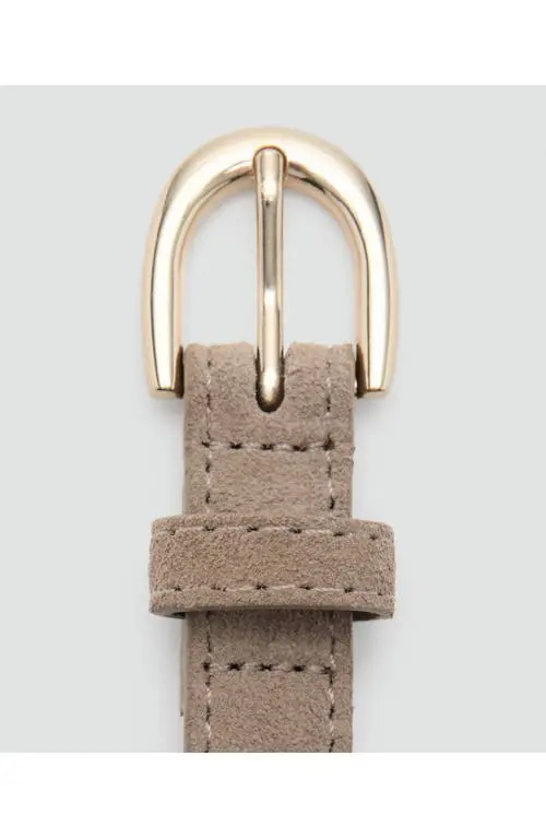 Mango Skinny Suede Belt With Gold Tone Buckle - Medium Brown