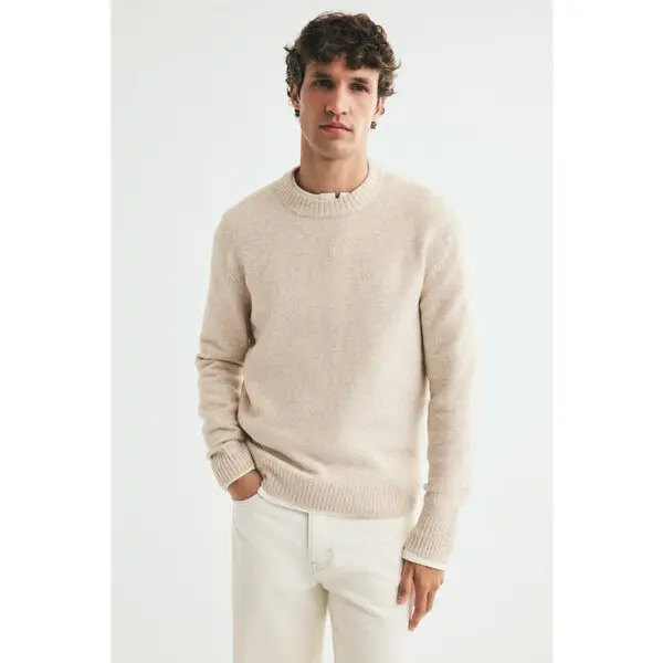 H&M Regular Fit Brushed Wool Blend Sweater - Light Beige Melange