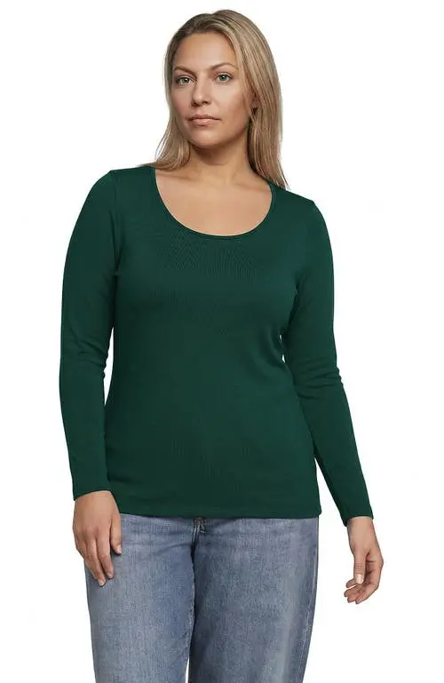 LANDS' END Long Sleeve Lightweight Jersey T-shirt - Pine