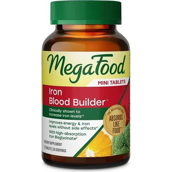MEGAFOOD Blood Builder Iron Supplement For & With B12, Folic Acid & Vitamin C, Vegan - None