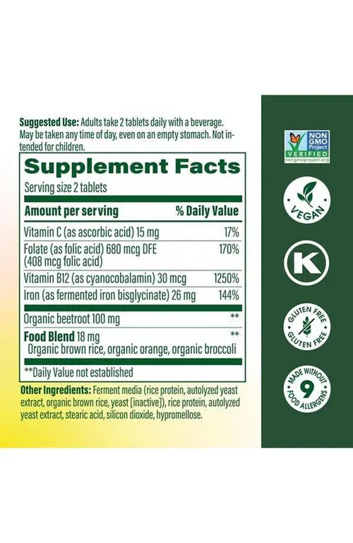 MEGAFOOD Blood Builder Iron Supplement For & With B12, Folic Acid & Vitamin C, Vegan - None