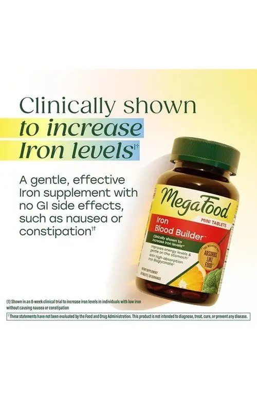 MEGAFOOD Blood Builder Iron Supplement For & With B12, Folic Acid & Vitamin C, Vegan - None